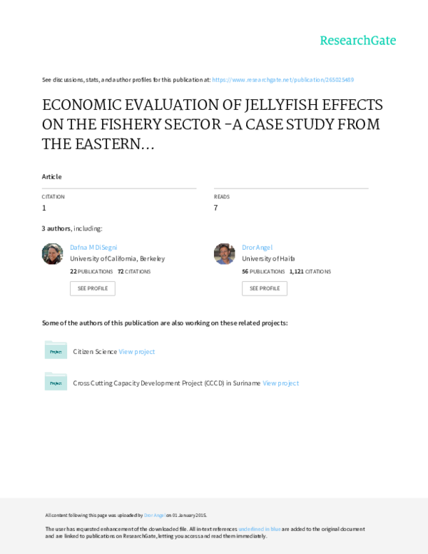 (PDF) Economic Evaluation of Jellyfish Effects on the Fishery Sector -A Case Study from the ...