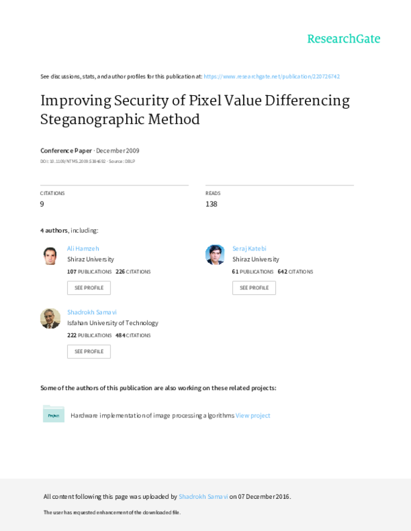 (PDF) Improving security of pixel value differencing steganographic method