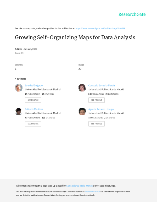 (PDF) Growing Self-Organizing Maps for Data Analysis