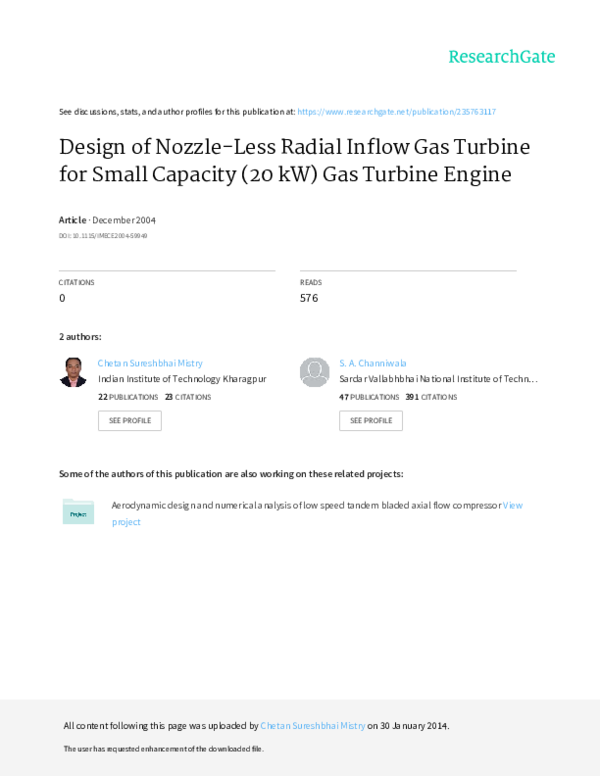 (PDF) Design of Nozzle-Less Radial Inflow Gas Turbine for Small ...