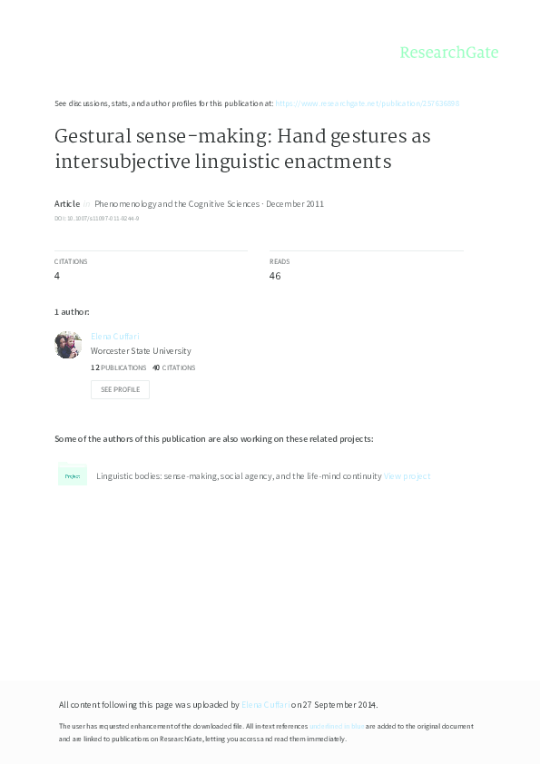 (PDF) Gestural sense-making: hand gestures as intersubjective ...