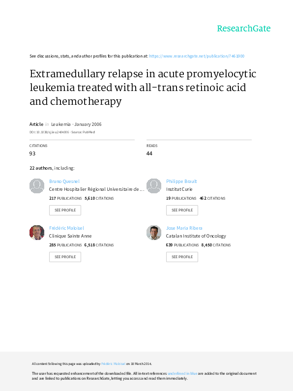 (PDF) Extramedullary relapse in acute promyelocytic leukemia treated ...