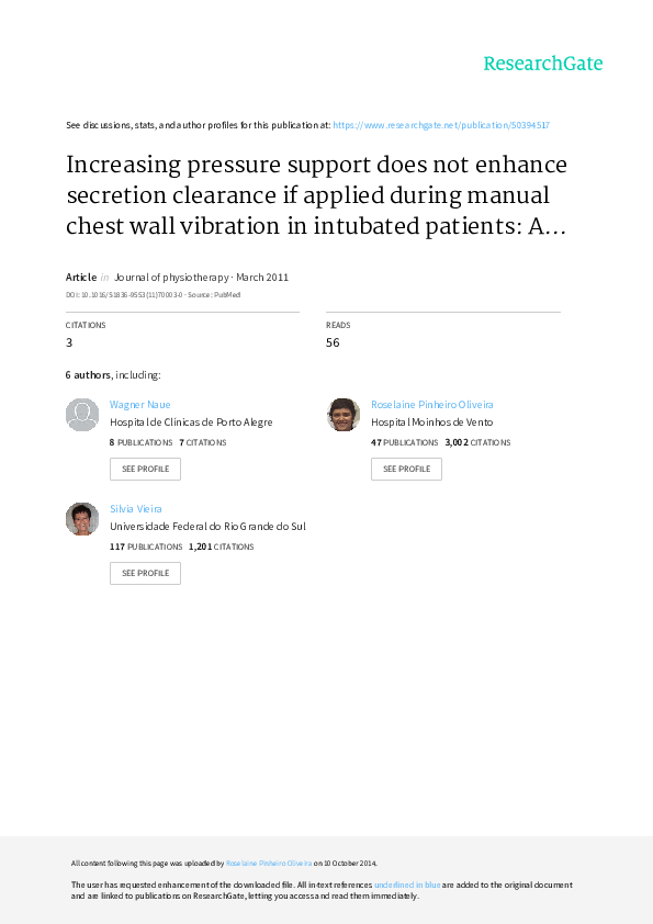 (PDF) Increasing pressure support does not enhance secretion clearance ...