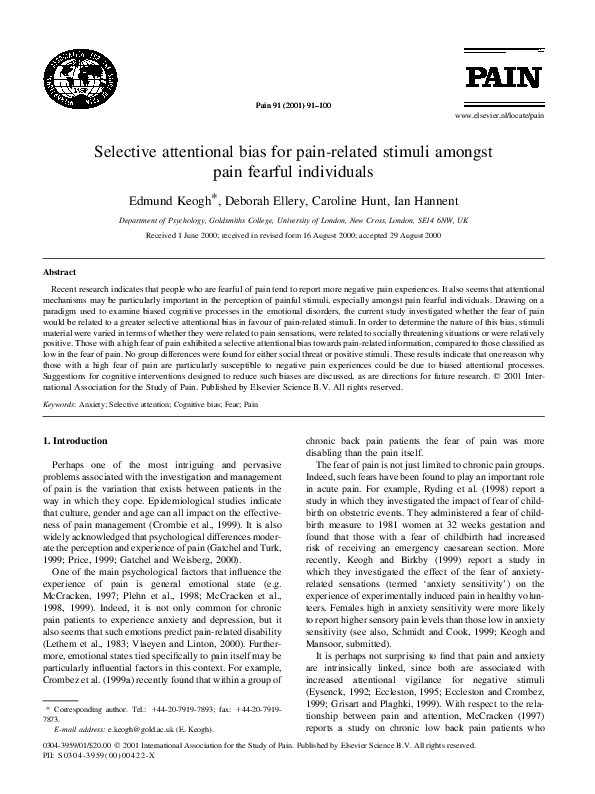 (PDF) Selective attentional bias for pain-related stimuli amongst pain ...