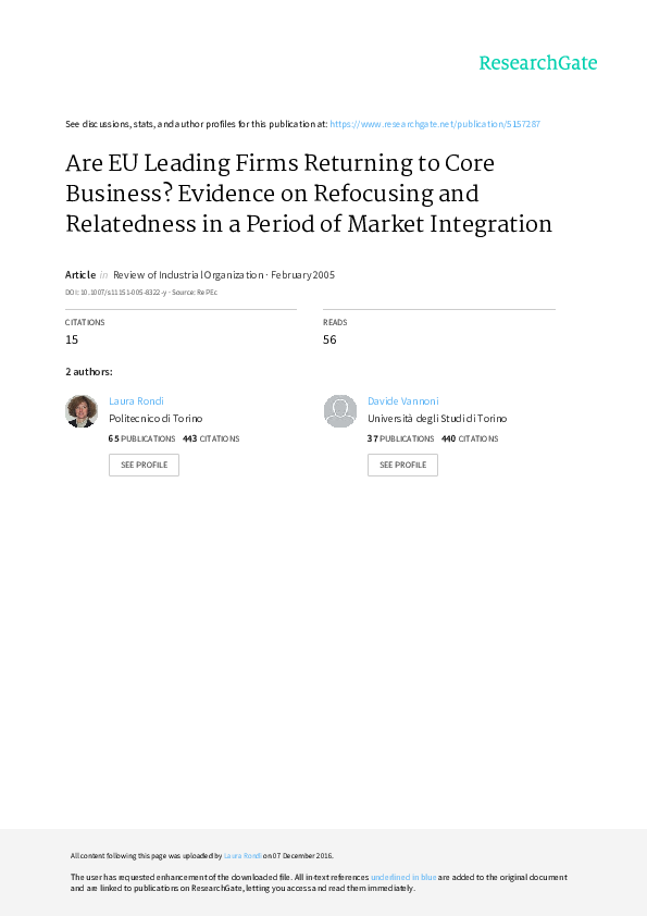 (PDF) Are EU Leading Firms Returning to Core Business? Evidence on ...