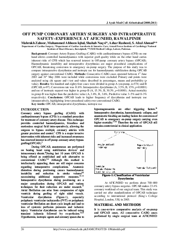 (PDF) Off pump coronary artery surgery and intraoperative safety ...