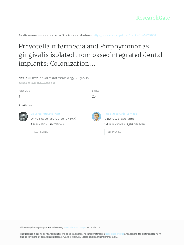 (PDF) Prevotella intermedia and Porphyromonas gingivalis isolated from ...
