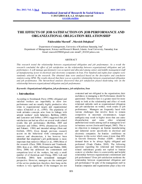 (PDF) THE EFFECTS OF JOB SATISFACTION ON JOB PERFORMANCE AND ...