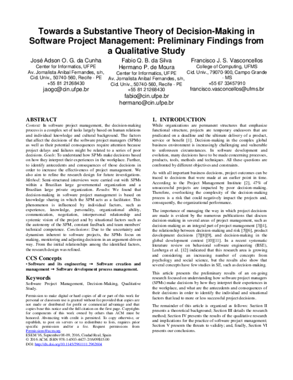 (PDF) Towards a Substantive Theory of Decision-Making in Software Project Management ...
