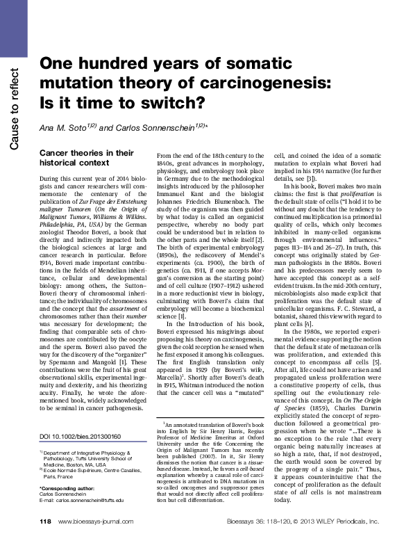 (PDF) One hundred years of somatic mutation theory of carcinogenesis ...