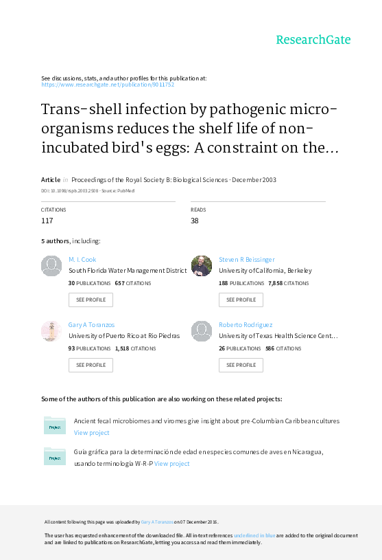 (PDF) Trans-shell infection by pathogenic micro-organisms reduces the ...
