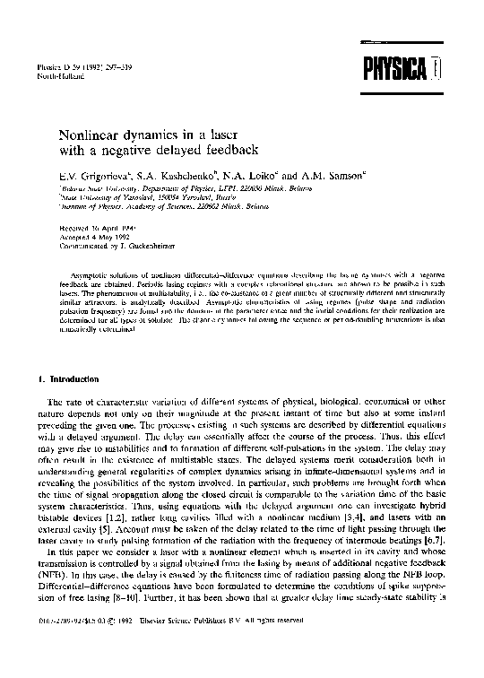Pdf Nonlinear Dynamics In A Laser With A Negative Delayed Feedback
