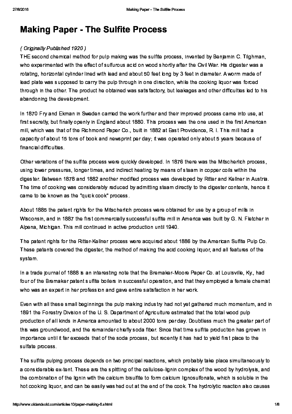 (PDF) Making Paper - The Sulfite Process