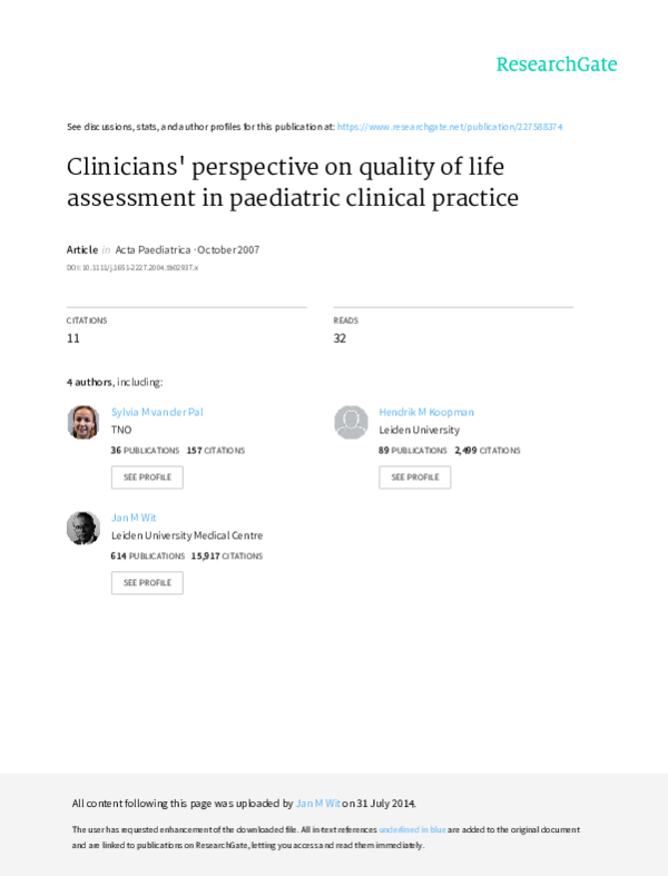(PDF) Clinicians' perspective on quality of life assessment in ...