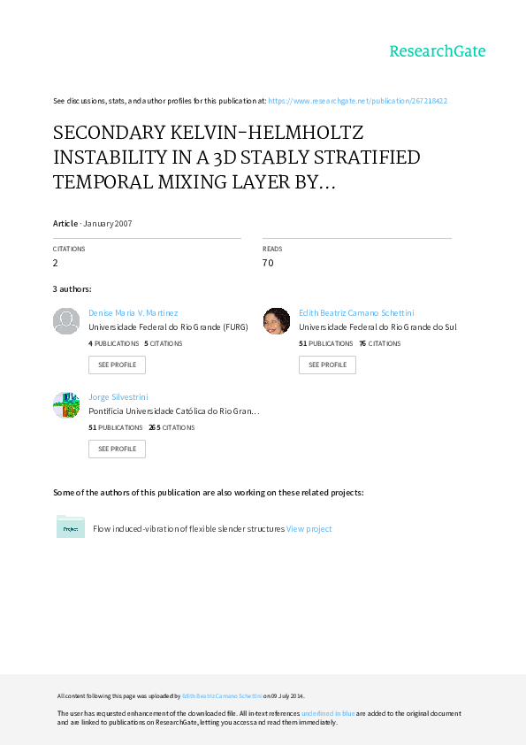 (PDF) Secondary Kelvin-Helmholtz Instability in a 3D Stably Stratified ...