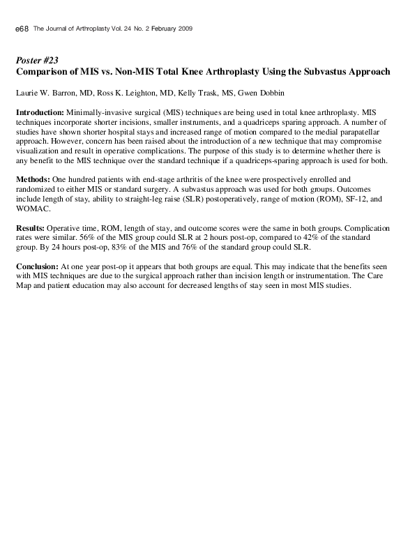 (PDF) Comparison of MIS vs. Non-MIS Total Knee Arthroplasty Using the ...