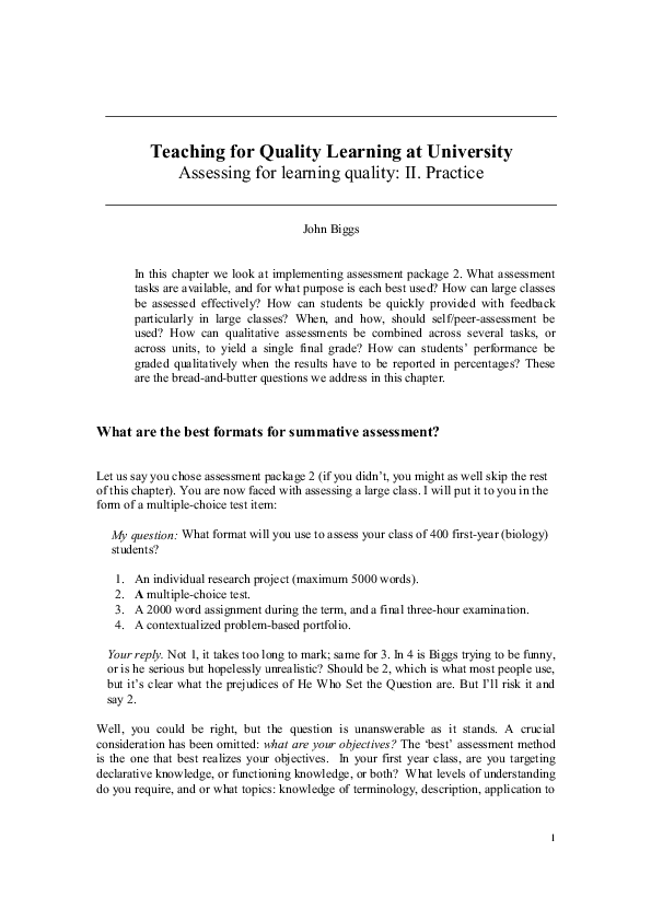 (PDF) Teaching for Quality Learning at University