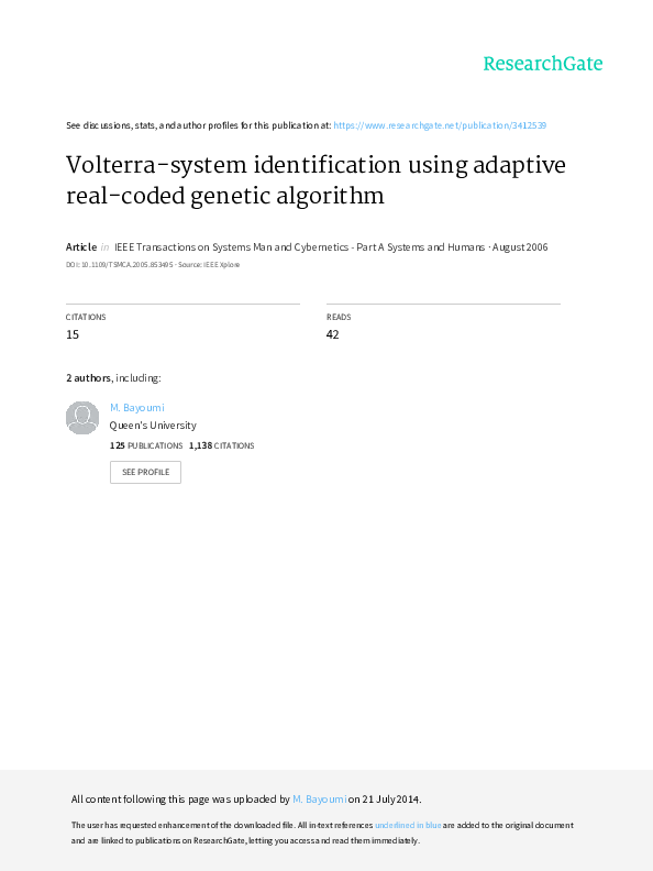 Pdf Volterra System Identification Using Adaptive Real Coded Genetic Algorithm Hazem Abbas 