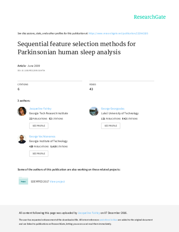 (PDF) Sequential feature selection methods for Parkinsonian human sleep analysis
