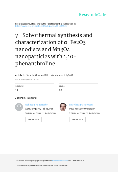 (PDF) Solvothermal synthesis and characterization of alpha-Fe2O3 nanodiscs and Mn3O4 ...