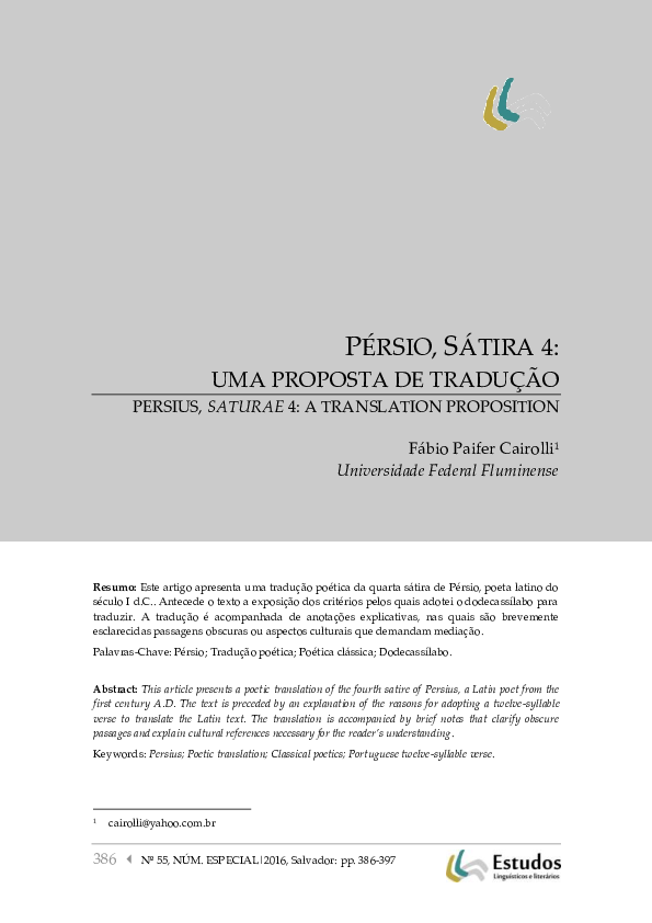 (PDF) Pérsio, Sátira 4: uma proposta de tradução / Persius, Saturae 4 ...