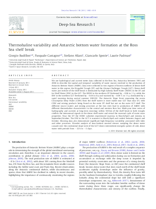 (PDF) Ice shelf water overflow and bottom water formation in the ...