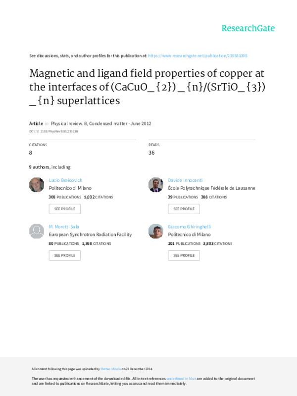 (PDF) Magnetic and ligand field properties of copper at the interfaces ...