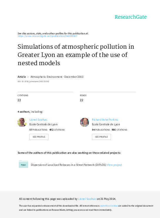 (PDF) Simulations of atmospheric pollution in Greater Lyon an example ...