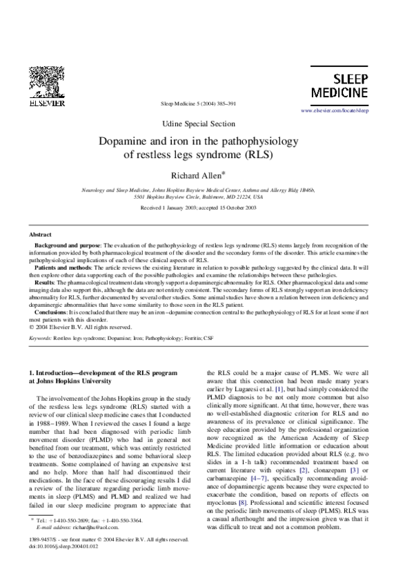 (PDF) Dopamine and iron in the pathophysiology of restless legs ...