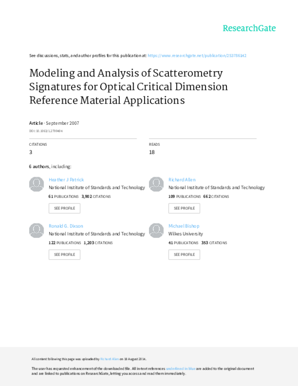 (PDF) Modeling and Analysis of Scatterometry Signatures for Optical ...