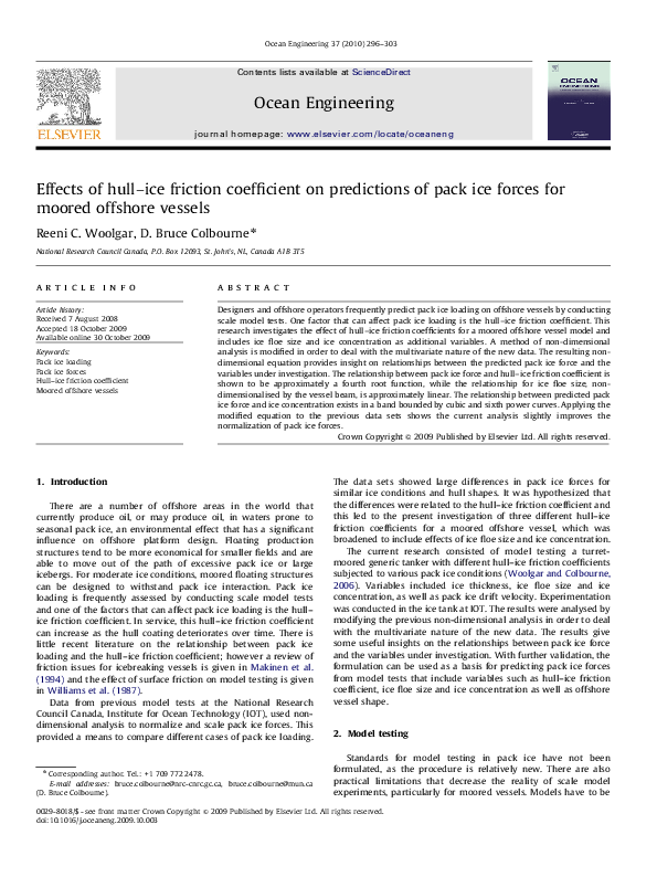 (PDF) Effects of hull–ice friction coefficient on predictions of pack ...