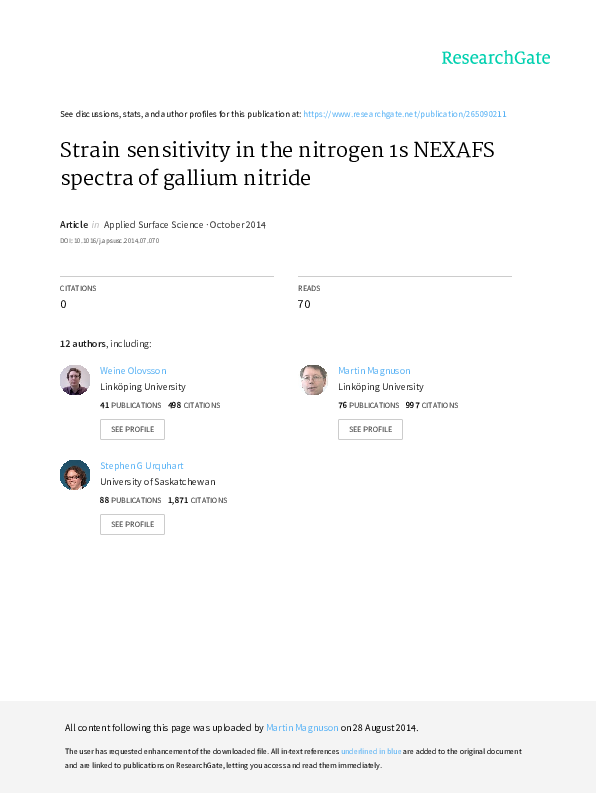 (PDF) Strain sensitivity in the nitrogen 1s NEXAFS spectra of gallium ...