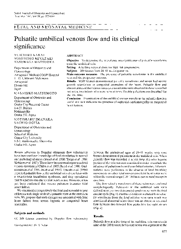 Pdf Pulsatile Umbilical Venous Flow And Its Clinical Significance