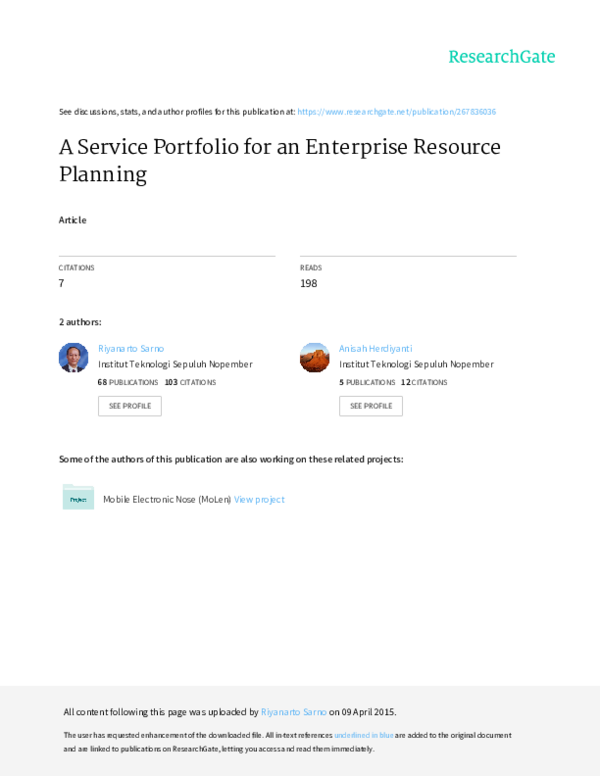 (PDF) A service portfolio for an enterprise resource planning