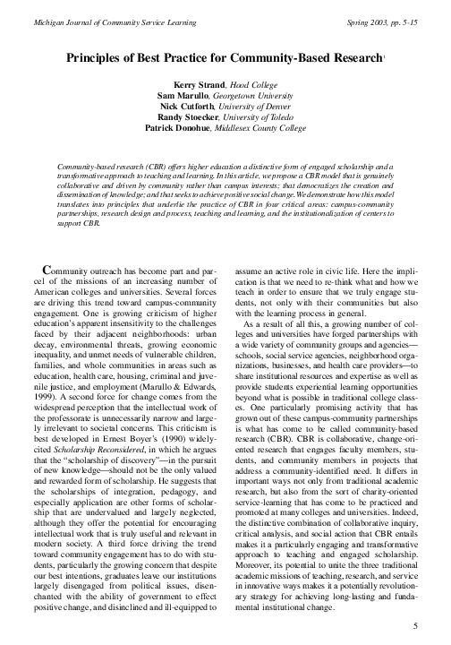 (PDF) Principles of Best Practice for Community-Based Research