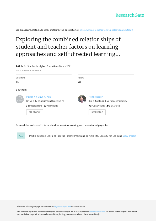 (PDF) Exploring the combined relationships of student and teacher factors on learning approaches ...