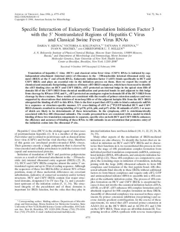 (PDF) Specific Interaction of Eukaryotic Translation Initiation Factor ...