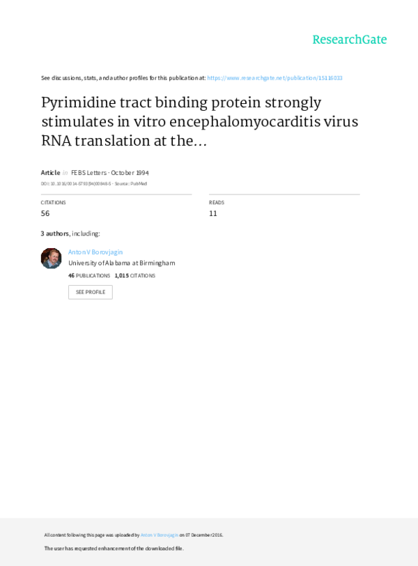(PDF) Pyrimidine tract binding protein strongly stimulates in vitro ...
