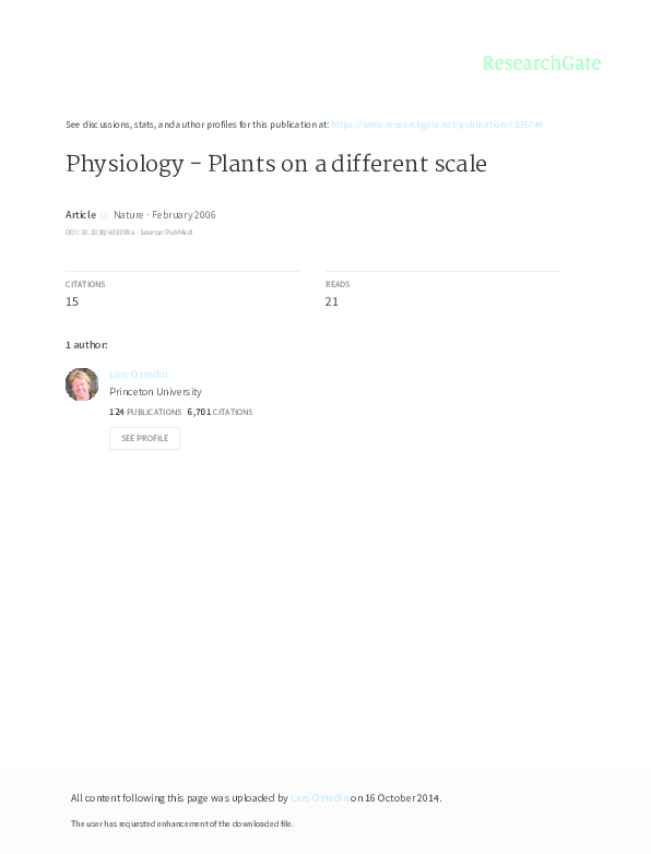 (PDF) Physiology: Plants on a different scale