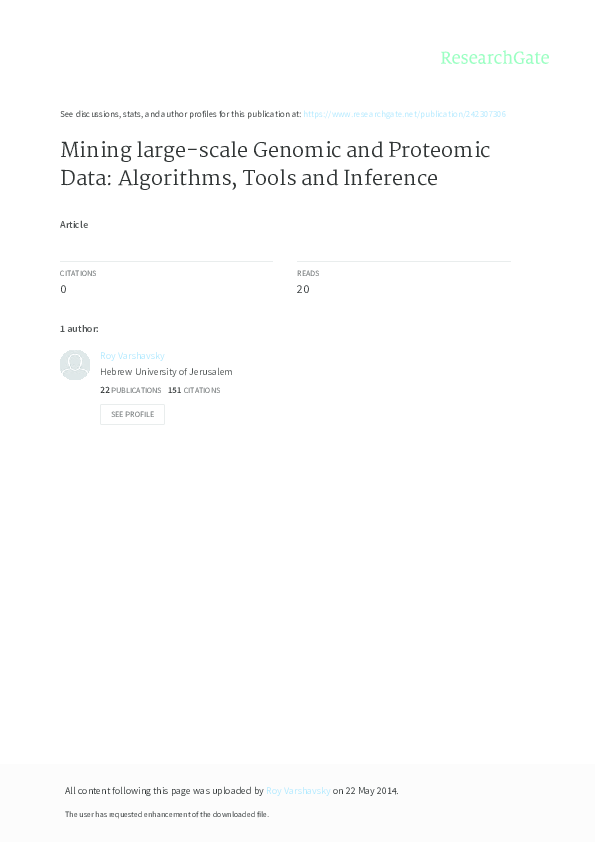 (PDF) Mining large-scale Genomic and Proteomic Data: Algorithms, Tools and Inference