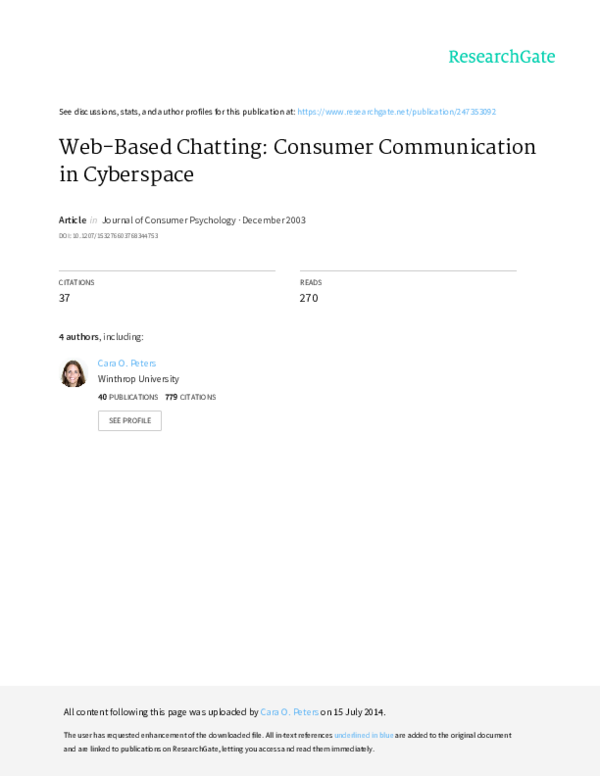 (PDF) Web-Based Chatting: Consumer Communication in Cyberspace