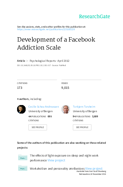 (PDF) Development of a Facebook Addiction Scale The effects of light ...