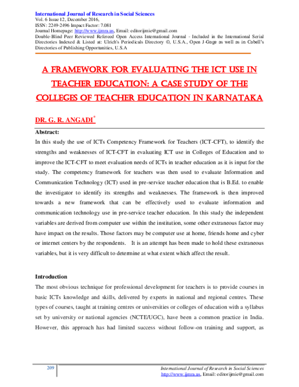 (PDF) A FRAMEWORK FOR EVALUATING THE ICT USE IN TEACHER EDUCATION: A ...