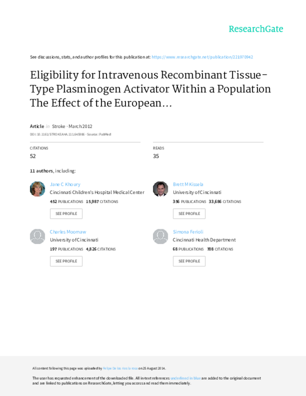 (PDF) Eligibility for Intravenous Recombinant Tissue-Type Plasminogen ...