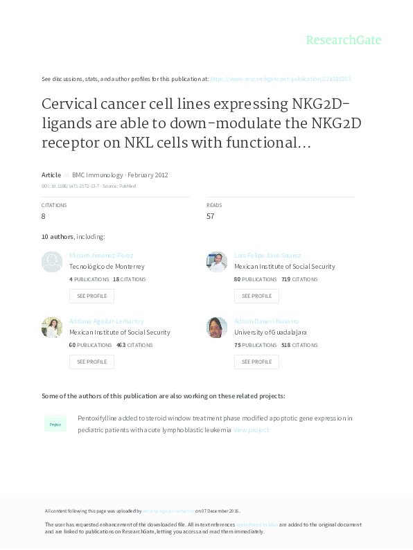 (PDF) Cervical cancer cell lines expressing NKG2D-ligands are able to ...