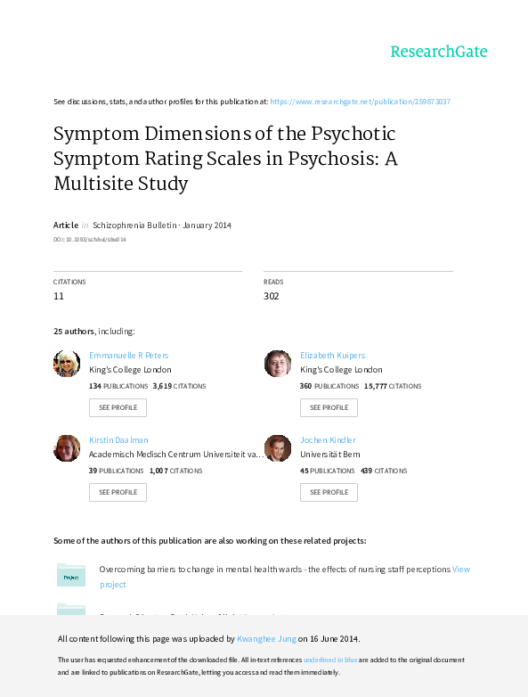 (PDF) Symptom dimensions of the psychotic symptom rating scales in ...