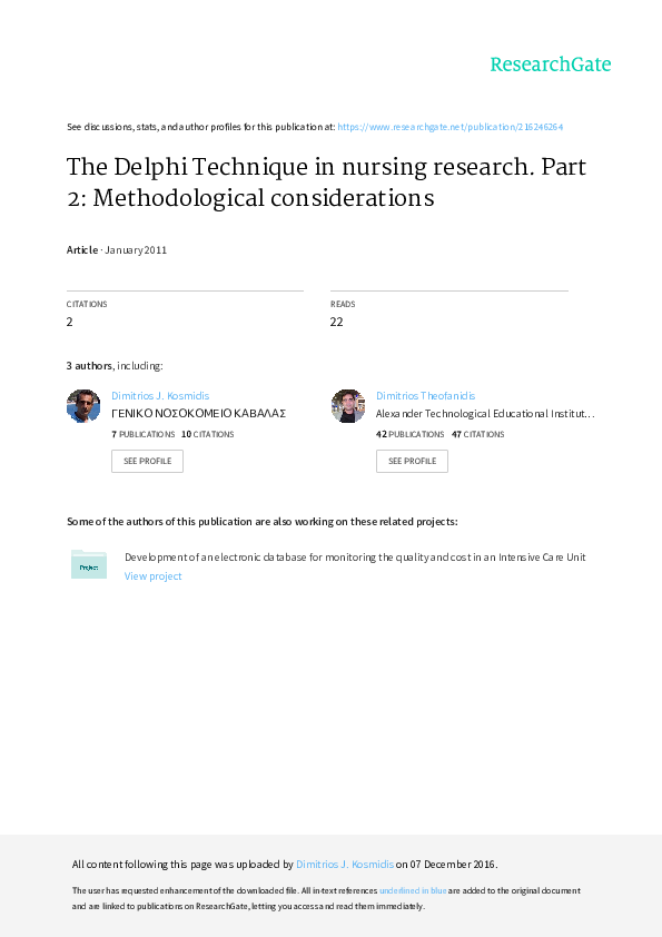 (PDF) The Delphi Technique in nursing research. Part 2: Methodological considerations ...