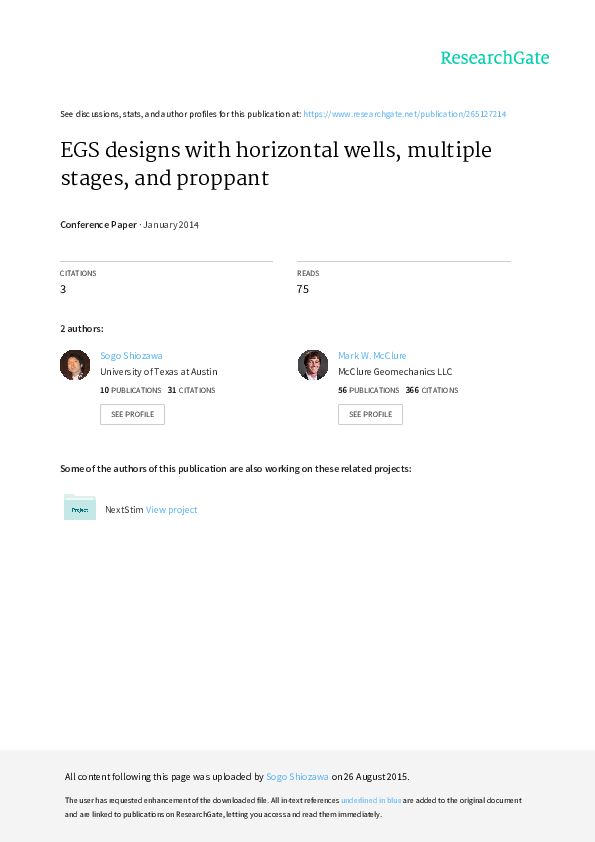 (PDF) EGS designs with horizontal wells, multiple stages, and proppant