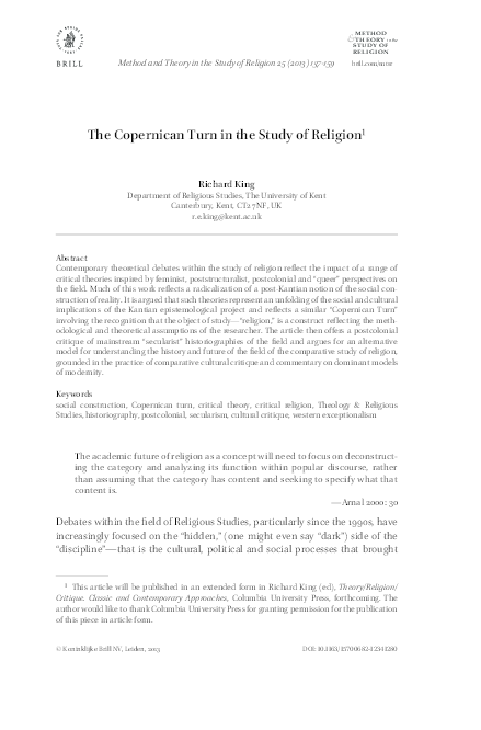 (PDF) The Copernican Turn in the Study of Religion