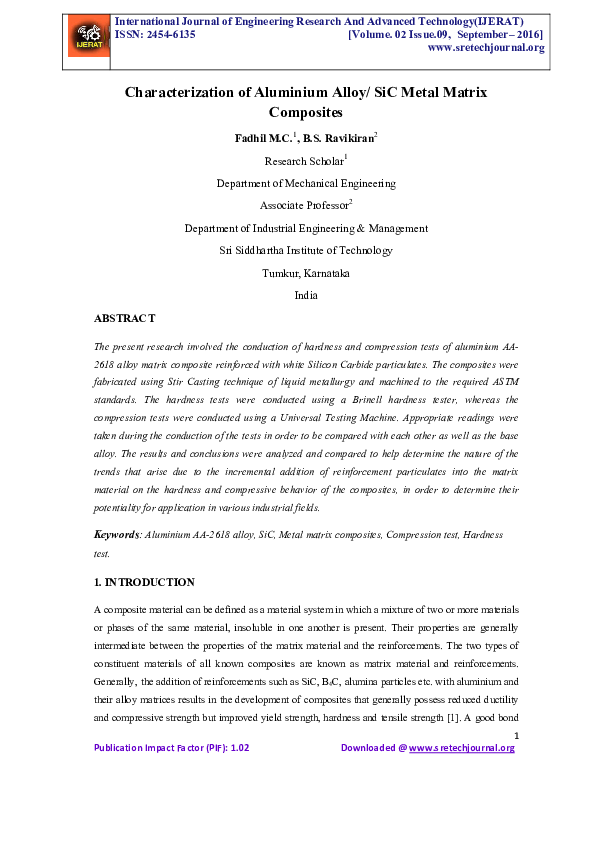 Pdf Characterization Of Aluminium Alloy Sic Metal Matrix Composites